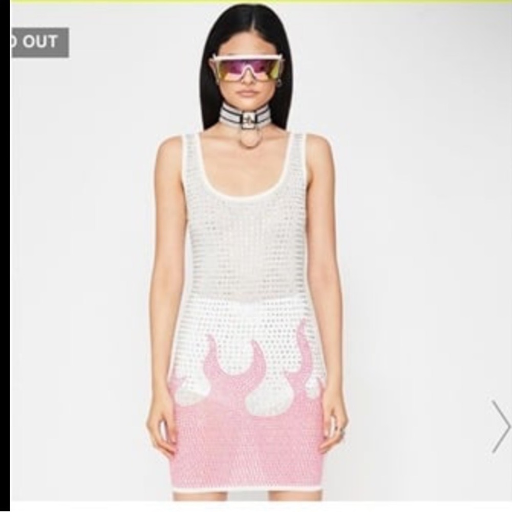 New Dollskill White Rhinestone Flame Mesh Dress By Ba… - Gem